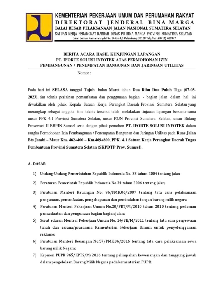 BA Survey Lapangan Utilitas Kabel FO PPK 4.1 | PDF | Sains & Matematika