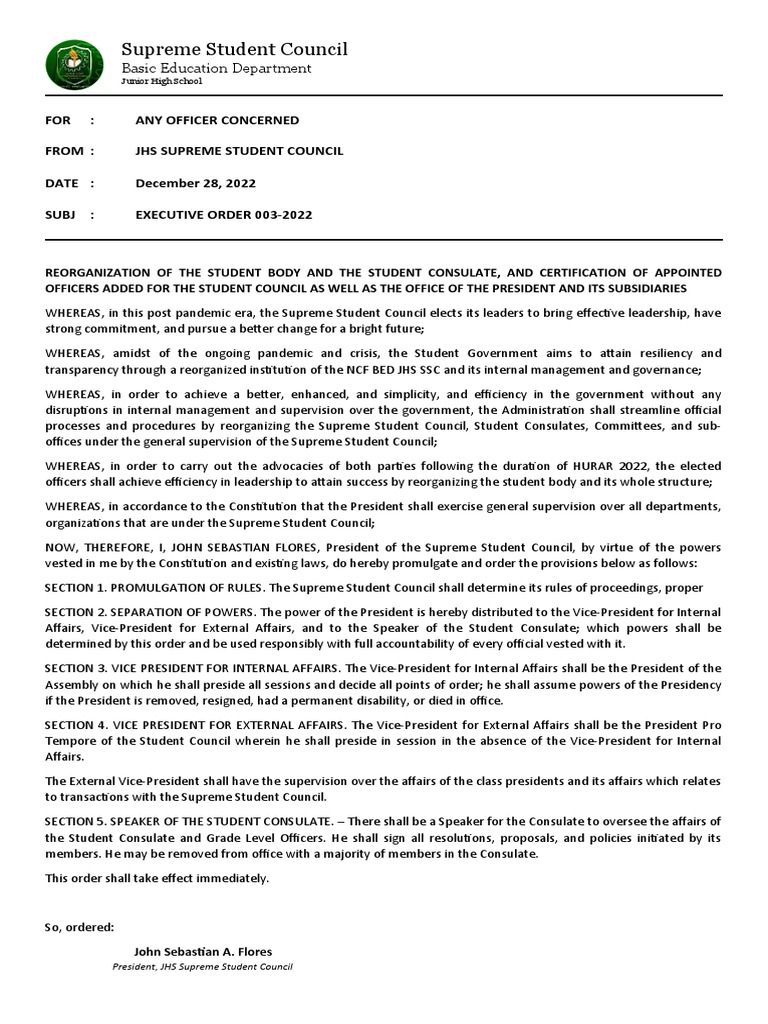 Executive Order No. 003-2022 | PDF | Vice President Of The United ...
