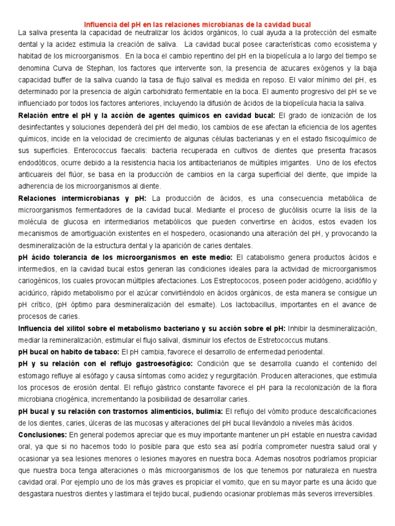pH y salud en la cavidad bucal | PDF | Medicina CLINICA | Química