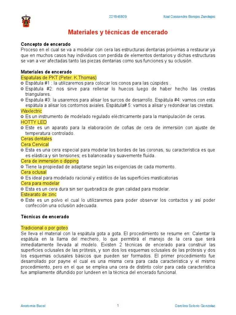 Materiales y Tecnicas de Encerado | PDF | Ramas de Odontología