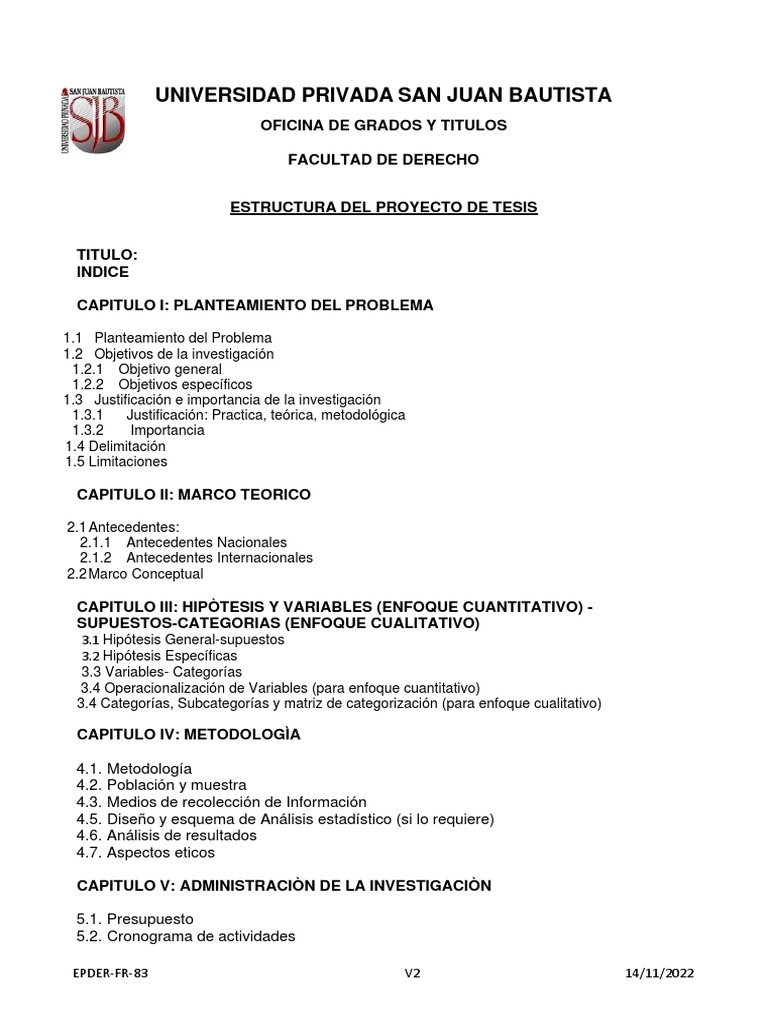 Esquema de PROYECTO DE TESIS EPDER-FR-83 v2 | PDF