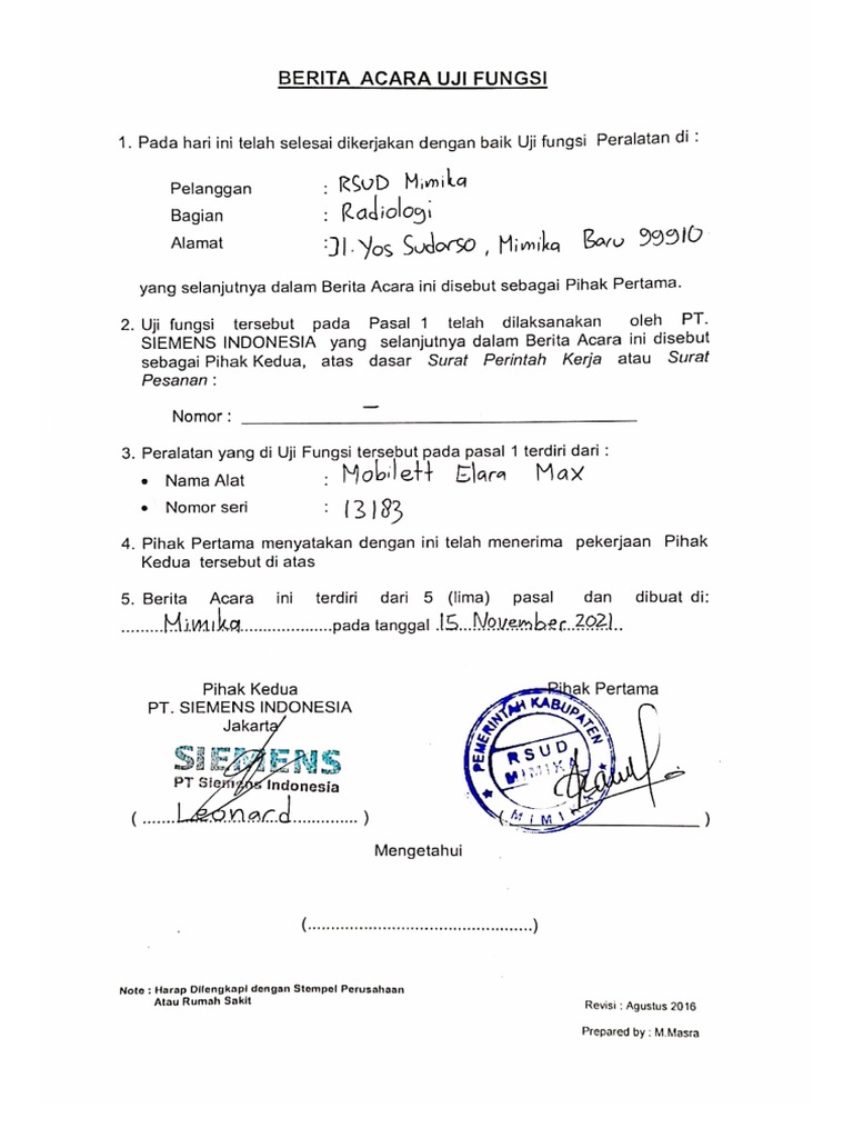BA Dan Checklist UjiFungsi Mo | PDF