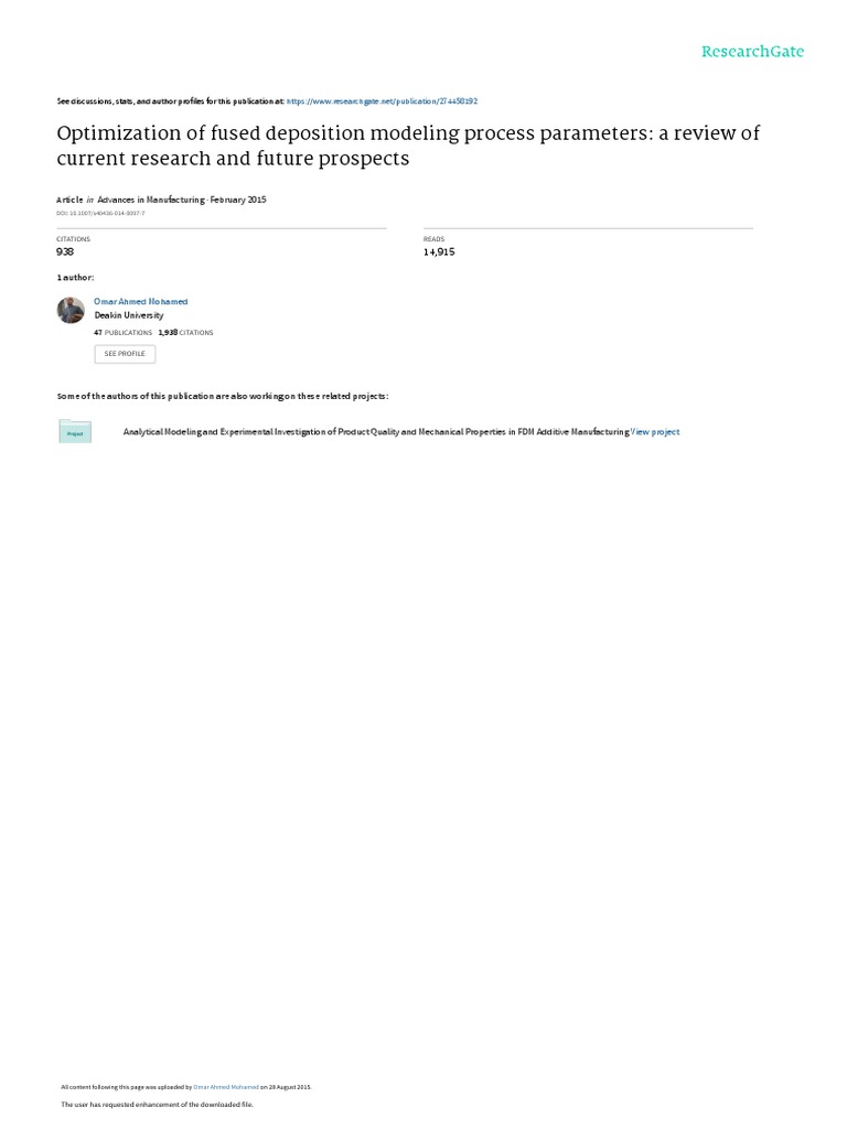 Optimization of Fused Deposition Modeling Process Parameters: A Review of Current Research and ...