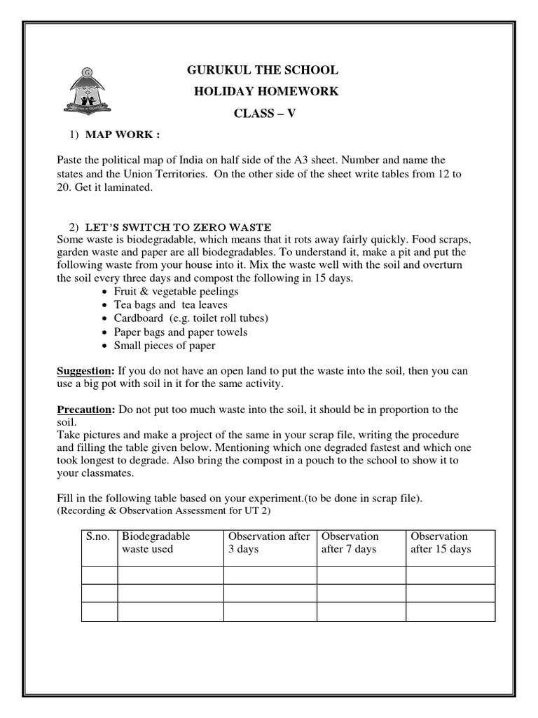 Gurukul The School Holiday Homework Class - V | PDF | Biodegradation ...