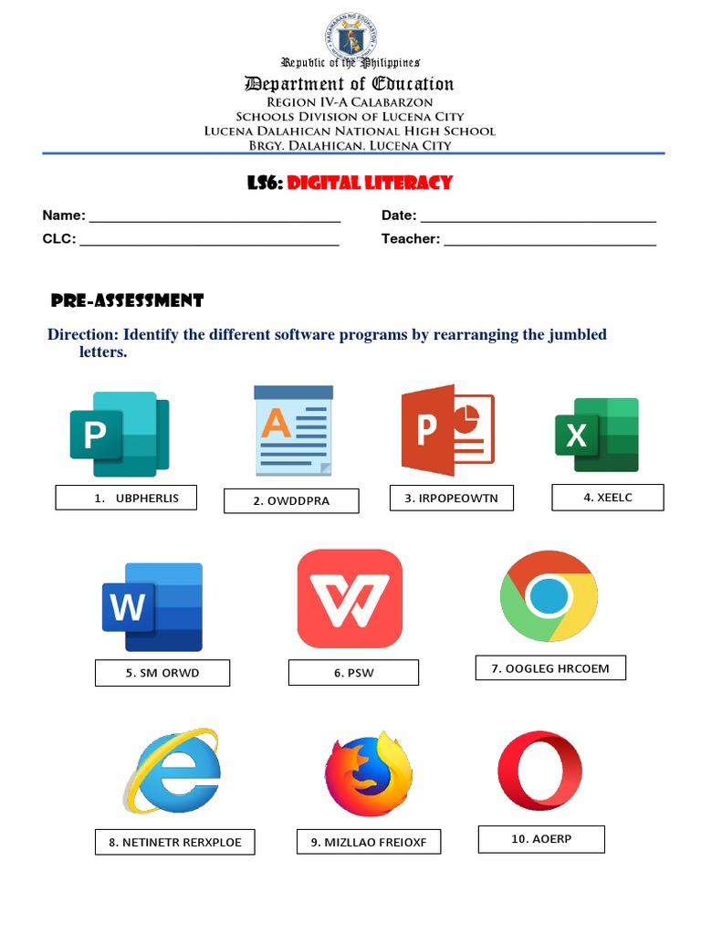 Pre-Assessment in LS6 | PDF | Computer File | Application Software