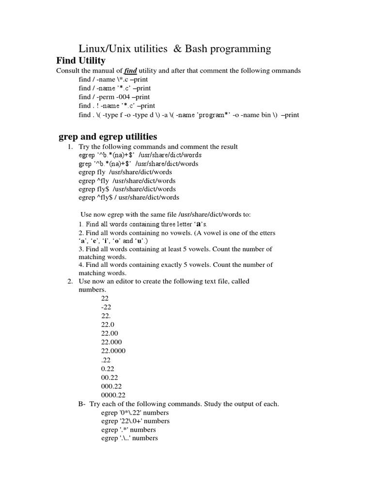Lab01 Linuxunix Utilities Bash Programming Pdf Computer Programming Software Engineering 7313