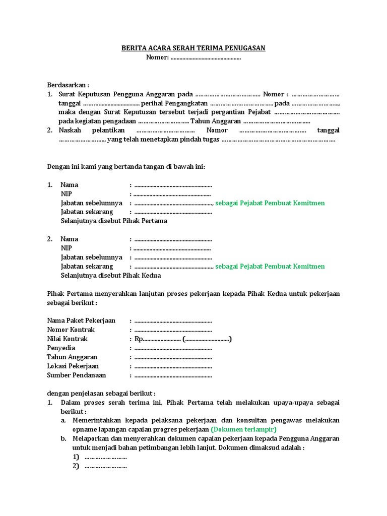 Contoh Format BA Serah Terima Penugasan | PDF