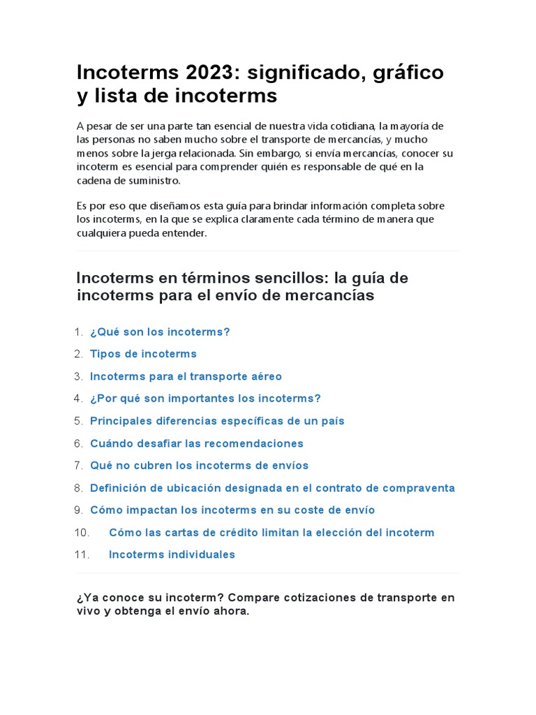 Incoterms 2023: Significado, Gráfico y Lista de Incoterms | PDF ...
