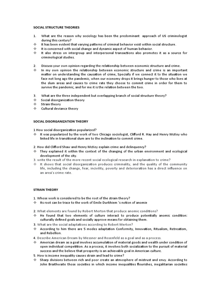 Overview of Social Structure Theories | PDF | Deviance (Sociology ...