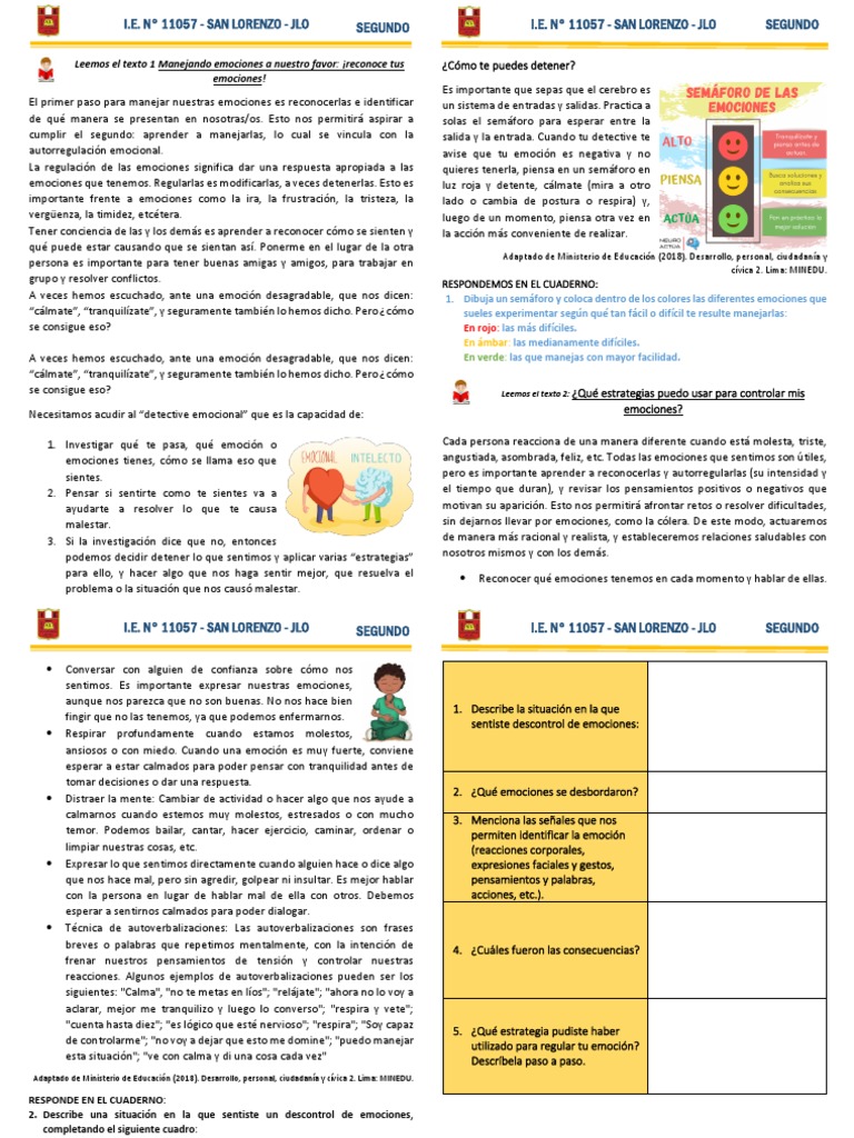 Leemos El Texto 1 Manejando Emociones A Nuestro Favor: ¡Reconoce Tus ...