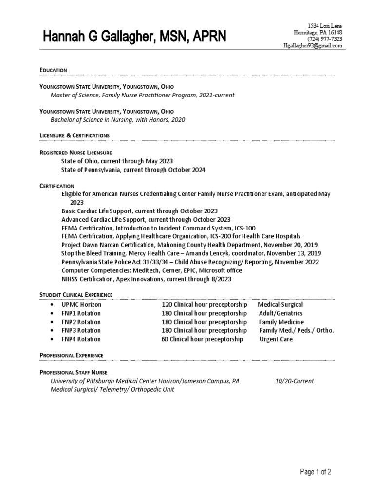 FNP Resume | PDF | Nurse Practitioner | Nursing