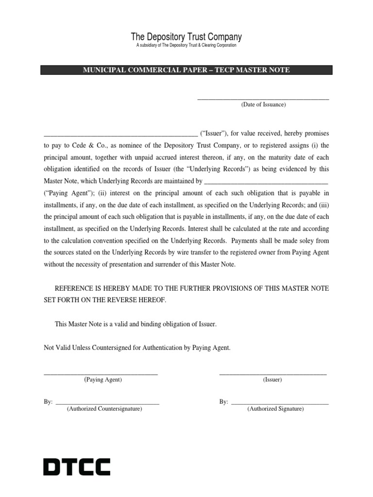 Municipal Commercial Paper Master Note Form | PDF | Economies | Business