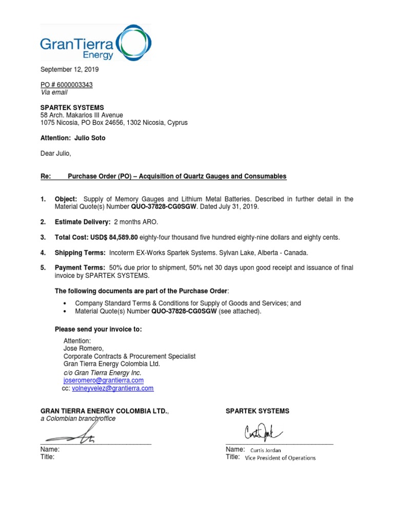 Spartek PO-6000003343-quartz Gauges and Consumables - Fully Signed ...