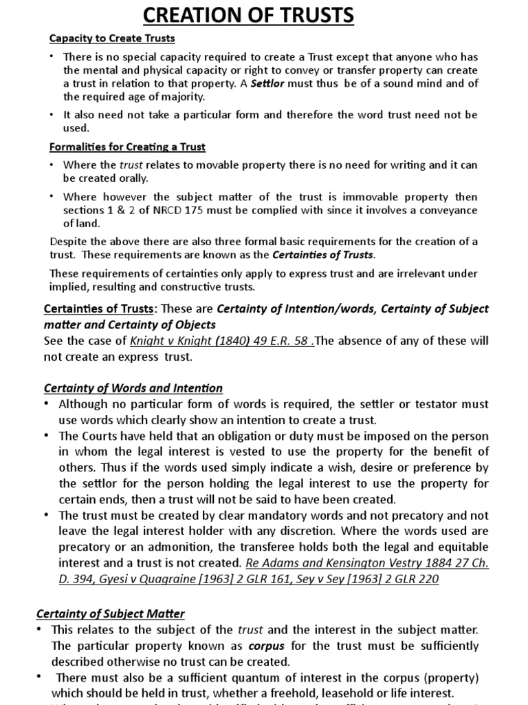 Creation of Trusts | PDF | Trust Law | Charitable Organization