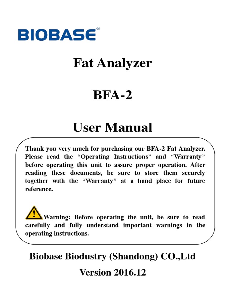 BIOBASE BFA-2 Fat Analyzer User Manual | PDF | Solvent | Filtration
