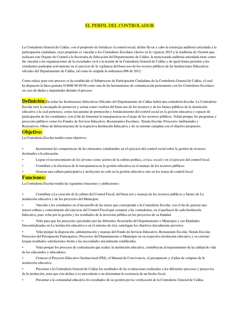 Contraloría Escolar en Caldas: Funciones y Objetivos | PDF | Presupuesto