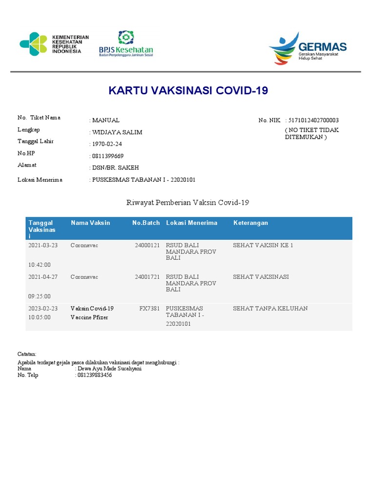 Kartu Vaksinasi Covid Manual Pdf