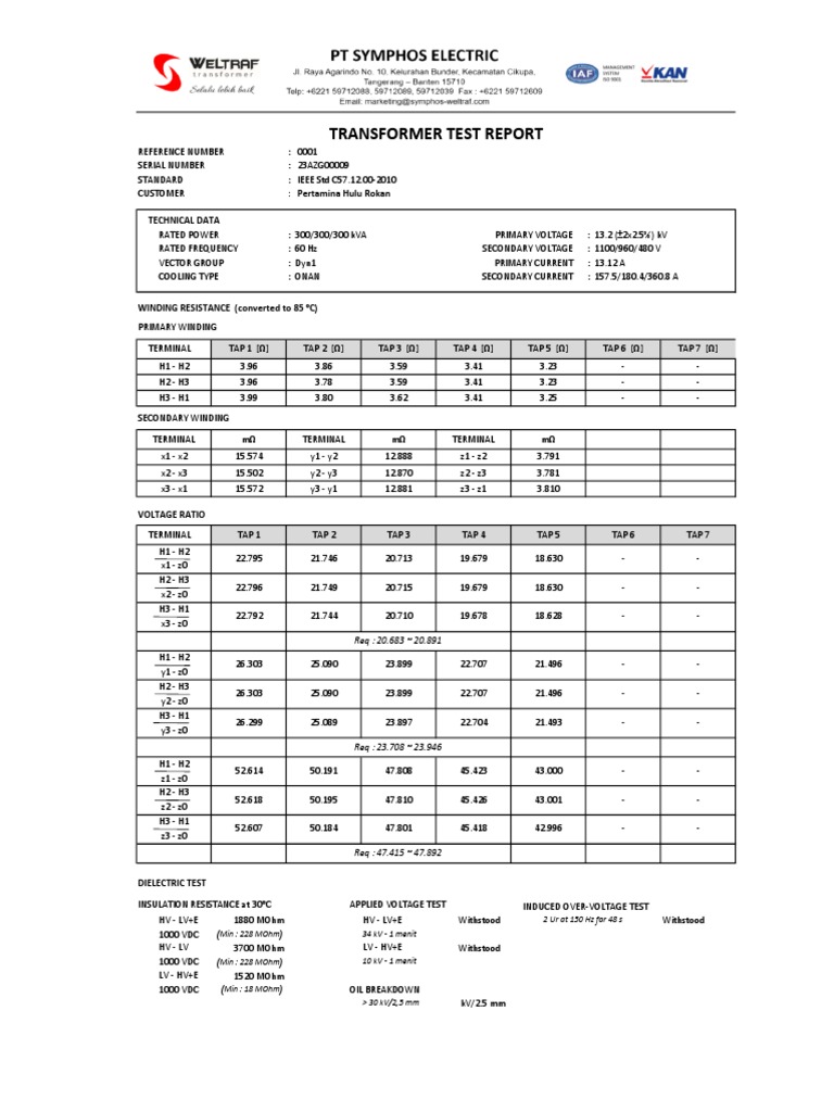 Transformer Test Report | PDF | Transformer | Electrical Engineering