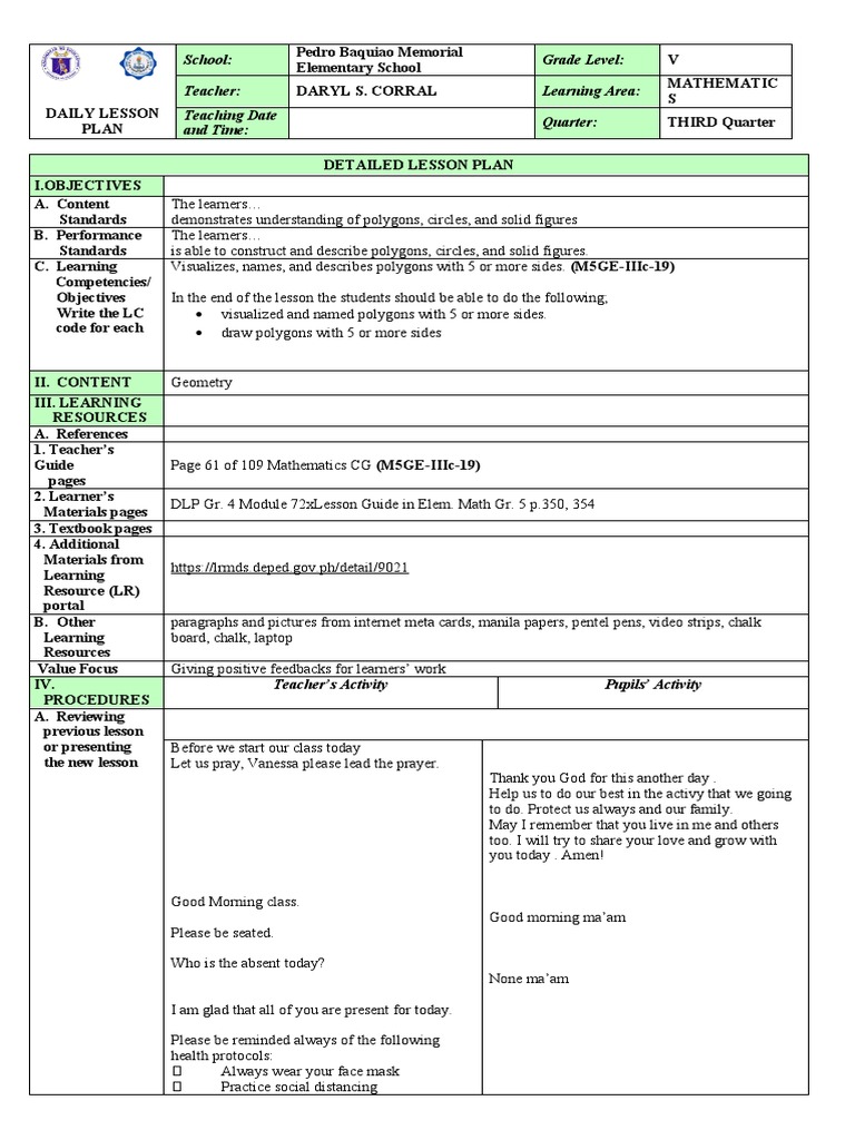 Polygons 5 or More Sides Lesson Plan | PDF | Triangle | Shape