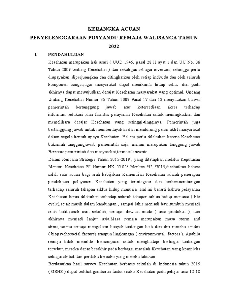 Kerangka Acuan Posyandu Walisanga | PDF