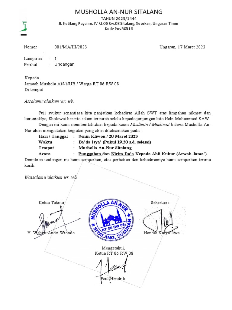 001 Undangan Punggahan Dan Kirim Do'a | PDF