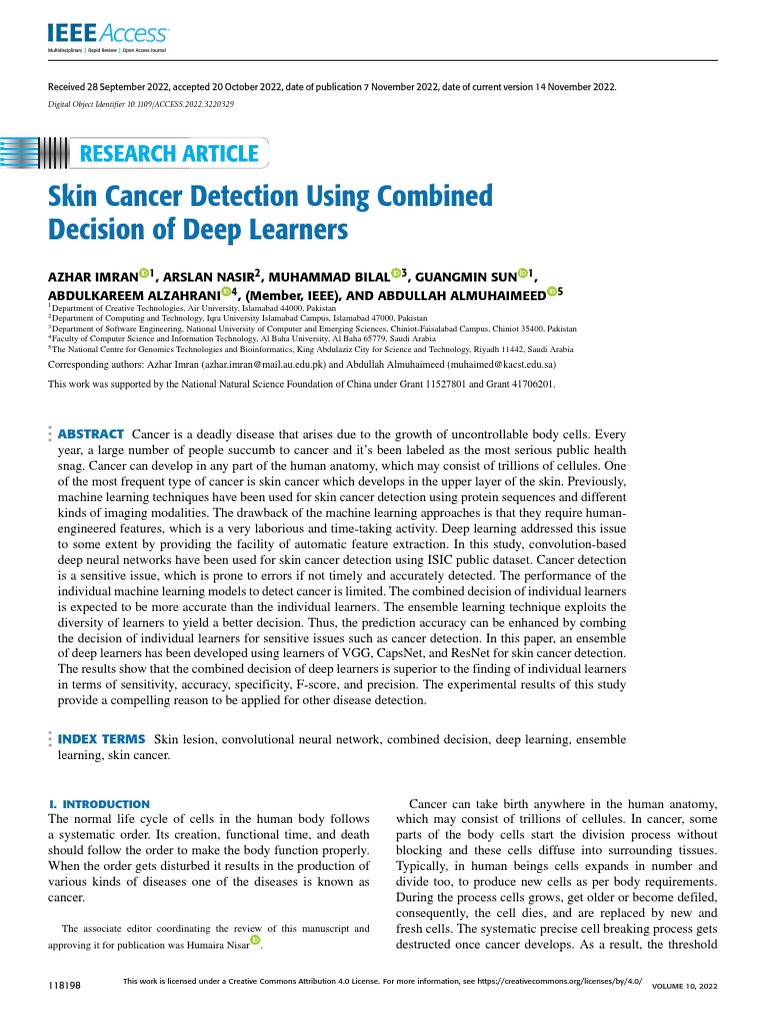 Skin Cancer Detection Using Combined Decision of Deep Learners | PDF ...