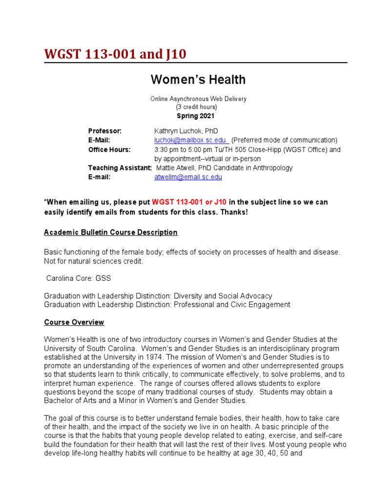 Women's Health Course Overview | PDF | Plagiarism | Anthropology
