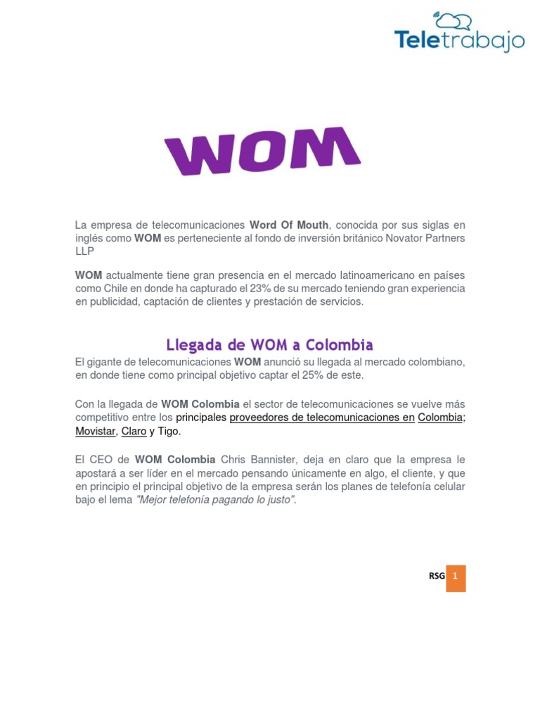 WOM Colombia: Planes y Portabilidad Móvil | PDF | Telefonía móvil ...