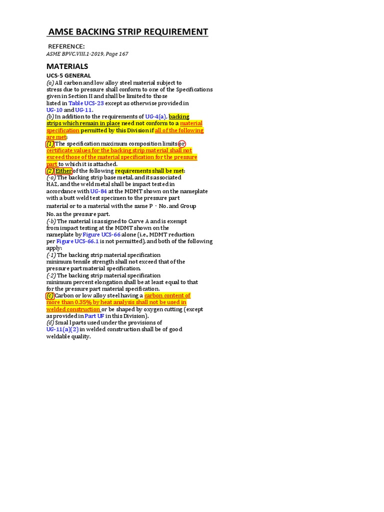 ASME Backing Strip Requirements | PDF