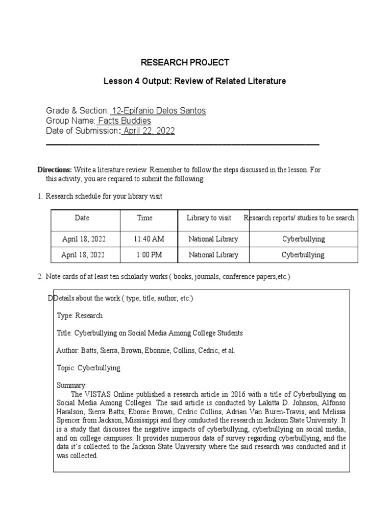 Research Project - Activity 4 - Answer SheetMonday | Download Free PDF ...