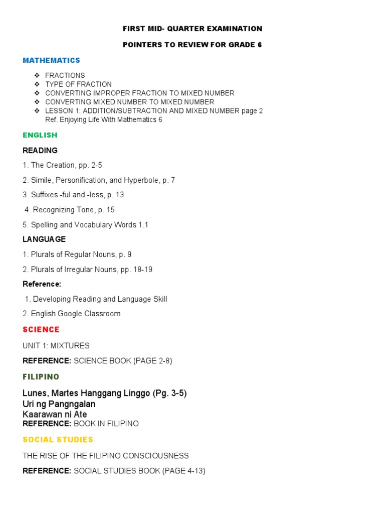 POINTERS IN GRADE 6 | PDF