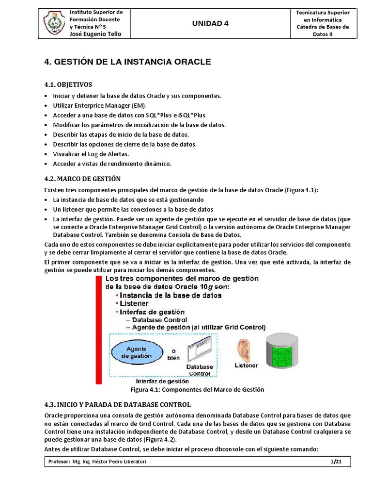 Gestión de la instancia Oracle | PDF | SQL | Bases de datos