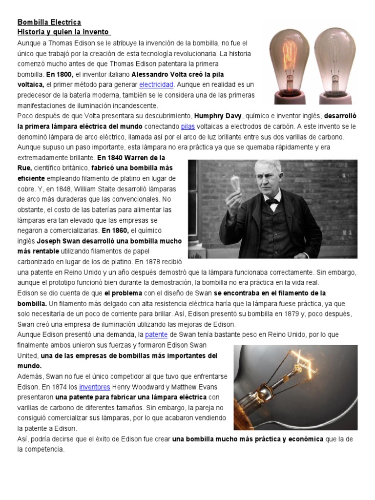 Bombilla Electrica | PDF | Bombilla incandescente | Thomas Edison