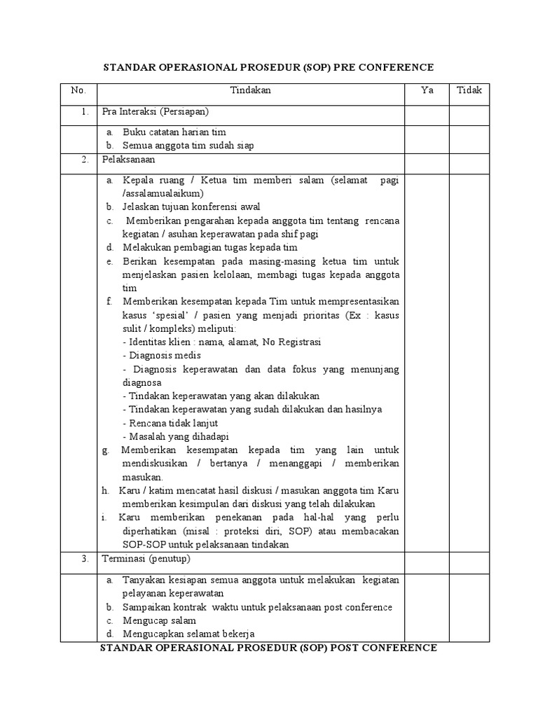 Standar Operasional Prosedur (Sop) Pre Conference | PDF