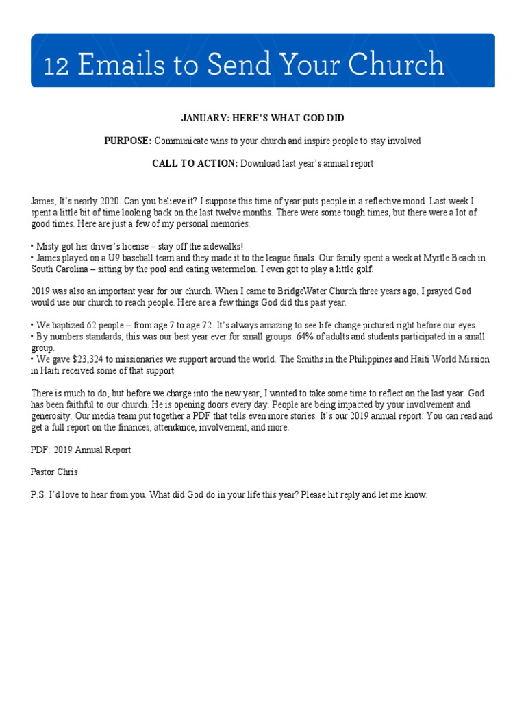 12 Emails To Send Your Church | PDF | God | Jesus