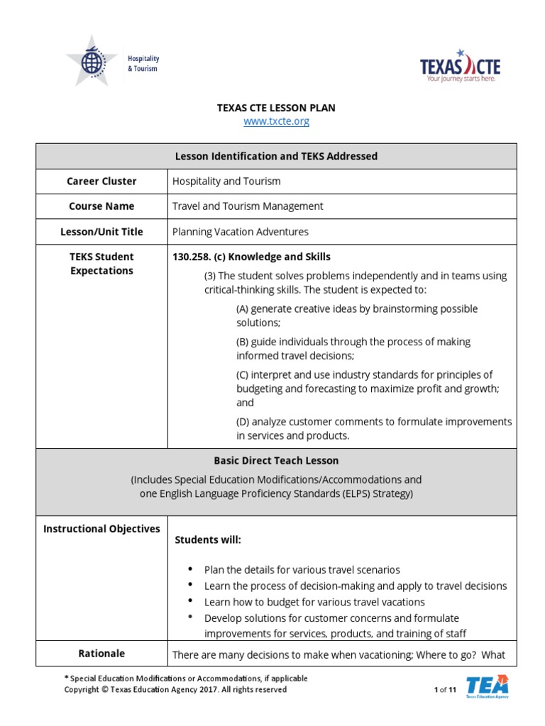 Lesson Plan-Planning Vacation Adventures | PDF | Individualized ...