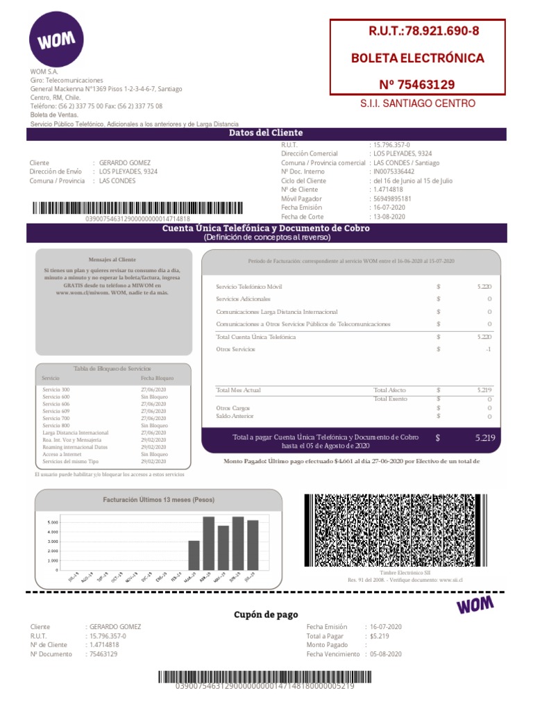 Boleta WOM | PDF | Telefonía móvil | Teléfono