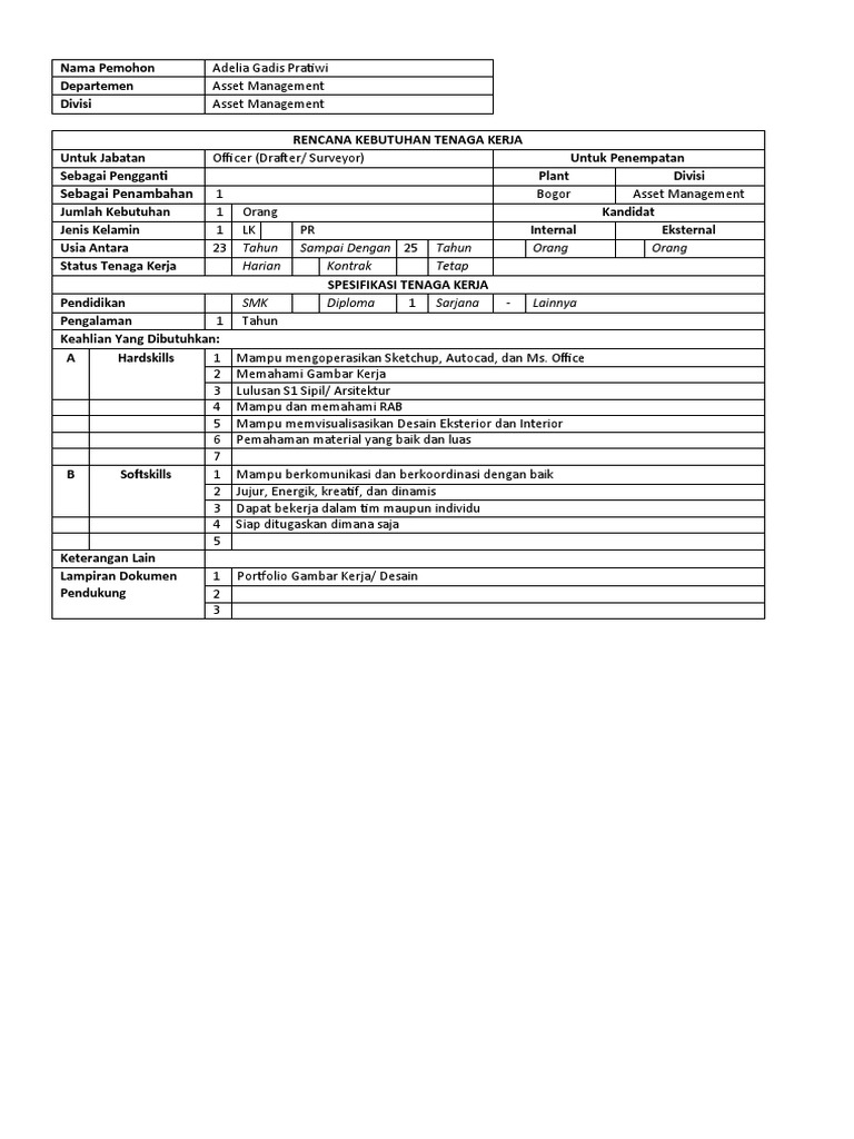 FORM PENGAJUAN KARYAWAN - Drafter | PDF