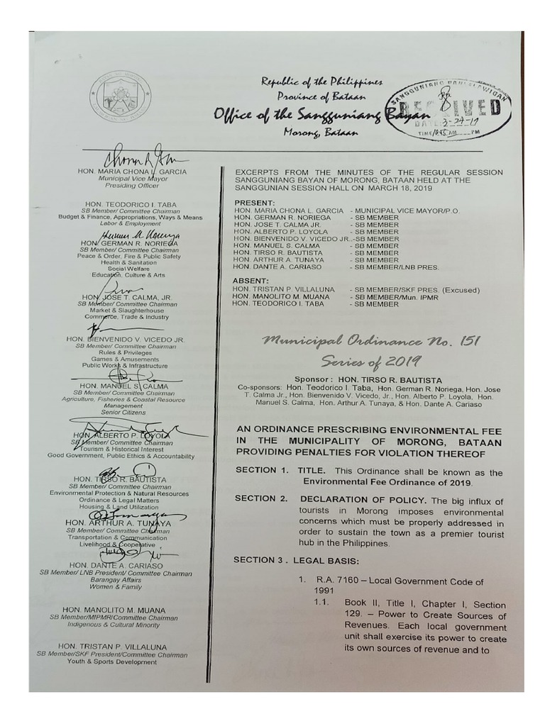 Municipal Ordinace - Environmental Fee | PDF