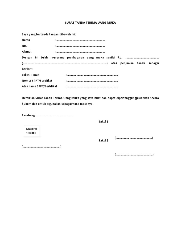 Surat Tanda Terima Uang Muka | PDF