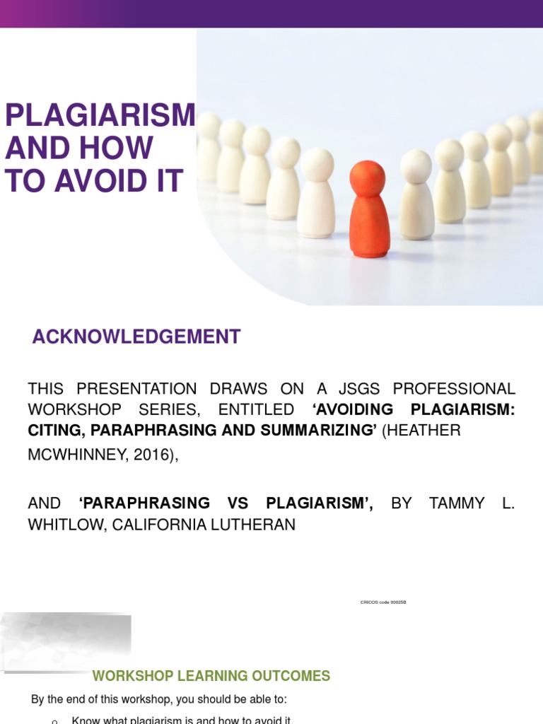 Avoiding Plagiarism Workshop | PDF | Plagiarism | Citation