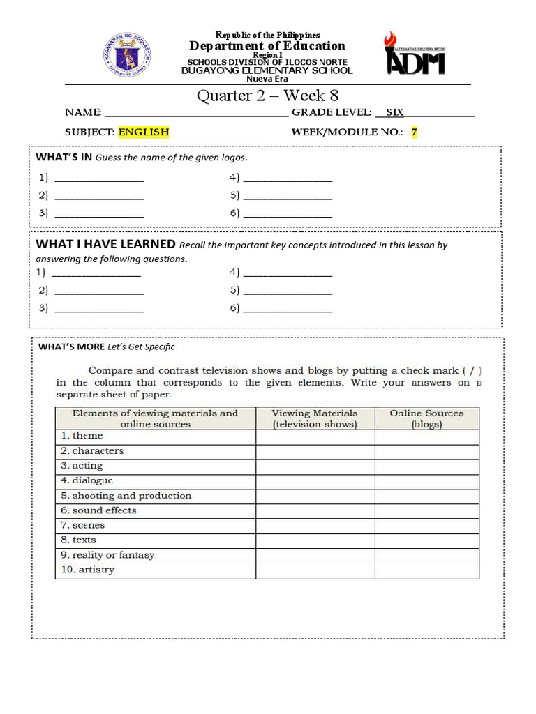 Answer Sheet - Q2 - W8 - Updated | PDF
