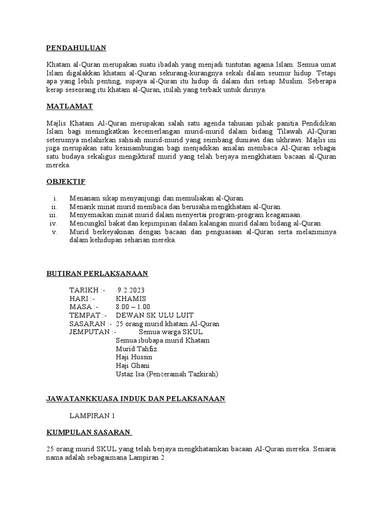 Kertas Kerja Khatam 2022 SK Ulu Luit | PDF Kertas Kerja Khatam 2022 SK Ulu Luit | PDF
