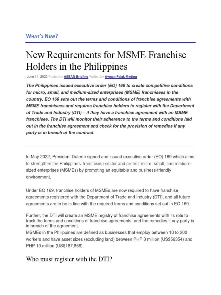 New Requirements for MSME Franchise Holders in the Philippines | PDF | Franchising | Economies