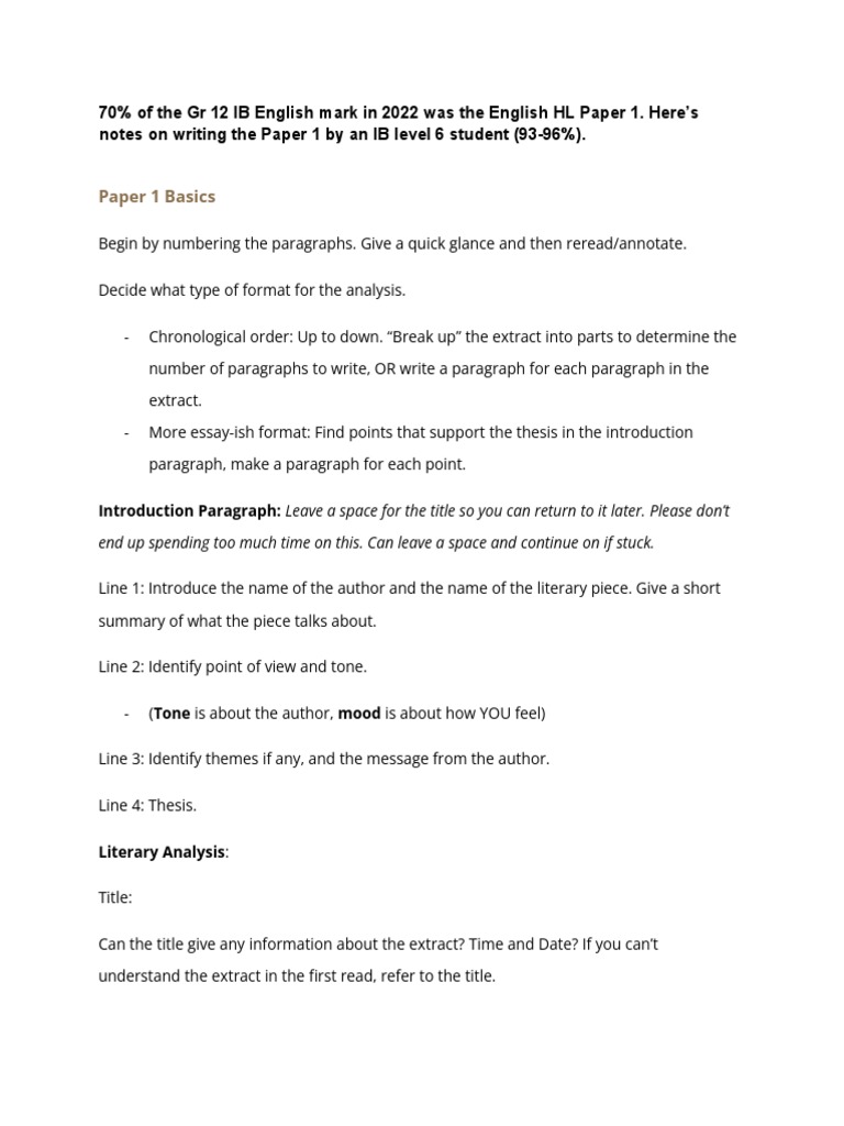 IB English Paper 1 Analysis Guide | PDF | Poetry | Metre (Poetry)