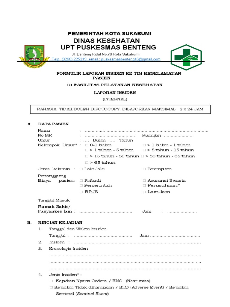 5.4.1.1. Formulir Laporan Insiden Ke Tim Keselamatan Pasien | PDF