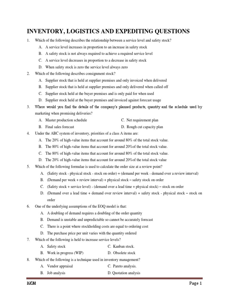 Inventory, Logistics and Expediting Questions | PDF | Warehouse | Inventory