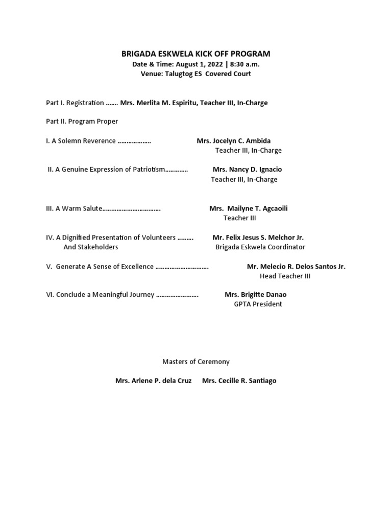 Brigada Eskwela Kick Off Program | PDF