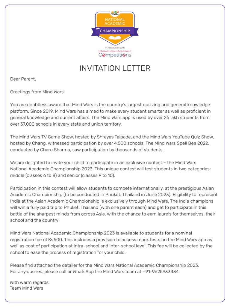 Invitation Letter - Parents | PDF