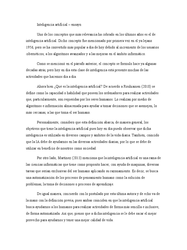 Ensayo sobre Inteligencia Artificial | PDF